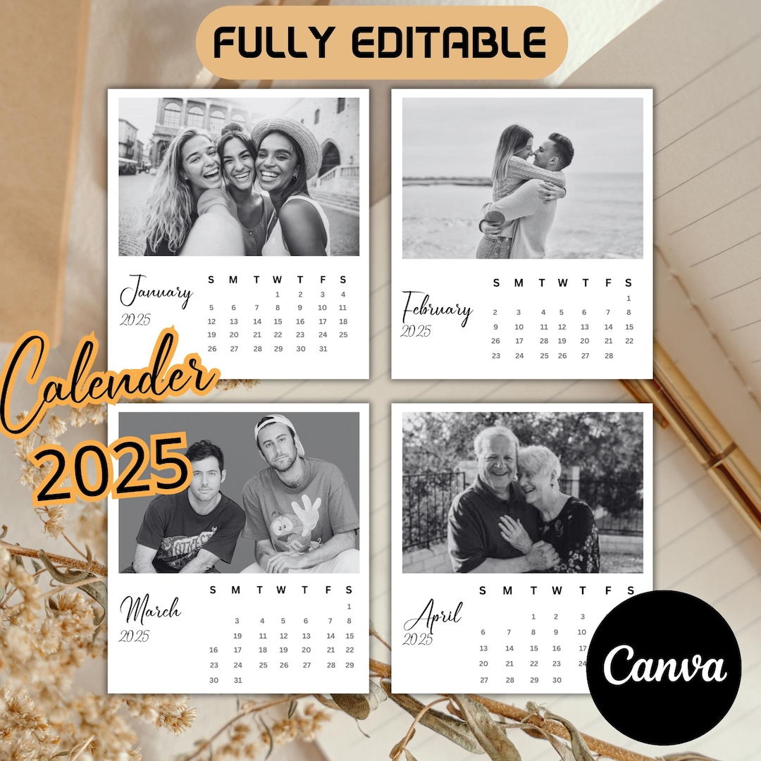 Editable 2025 Photo Calendar Template I Custom Design for Canva I Mini ...