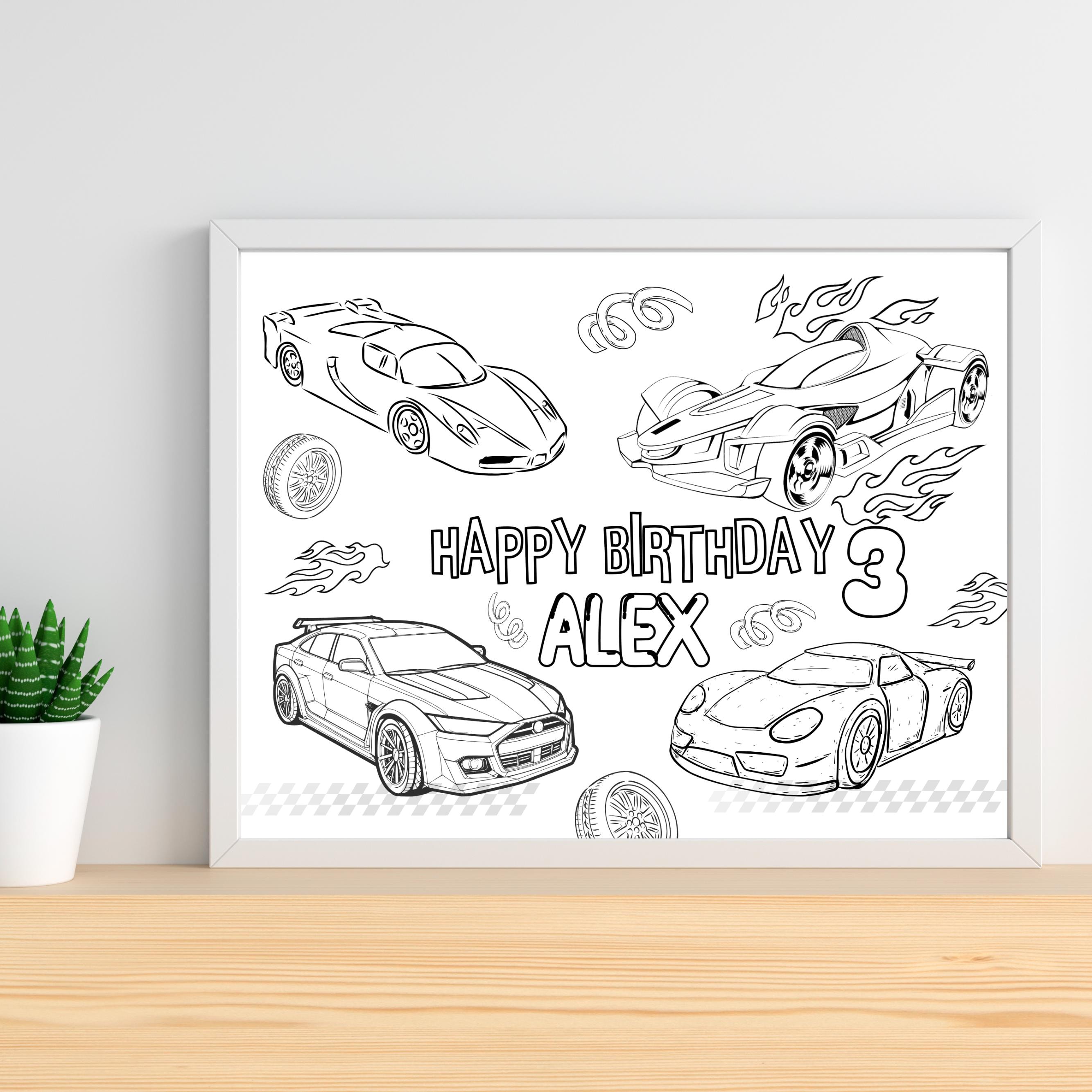 Customizable Cars Birthday Coloring Sheet Hot Wheels Printable Placemat ...