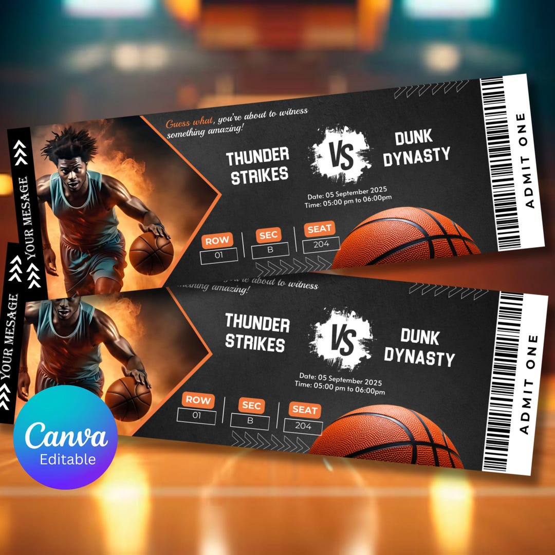 Editable Basketball Ticket, Surprise Gift Basketball Tickets, Event ...