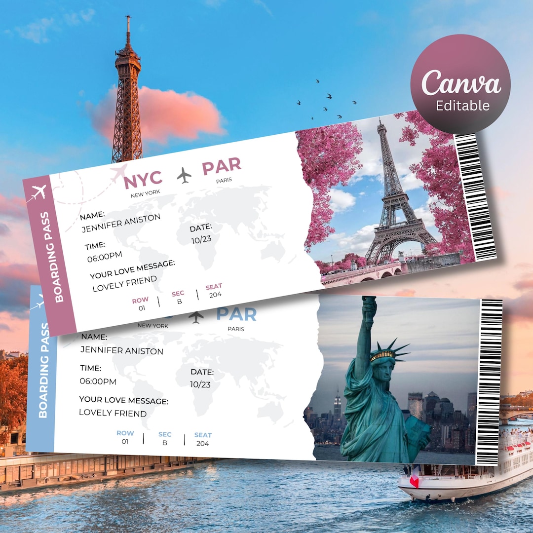 Editable Boarding Pass Canva Template, Printable Airline Ticket ...