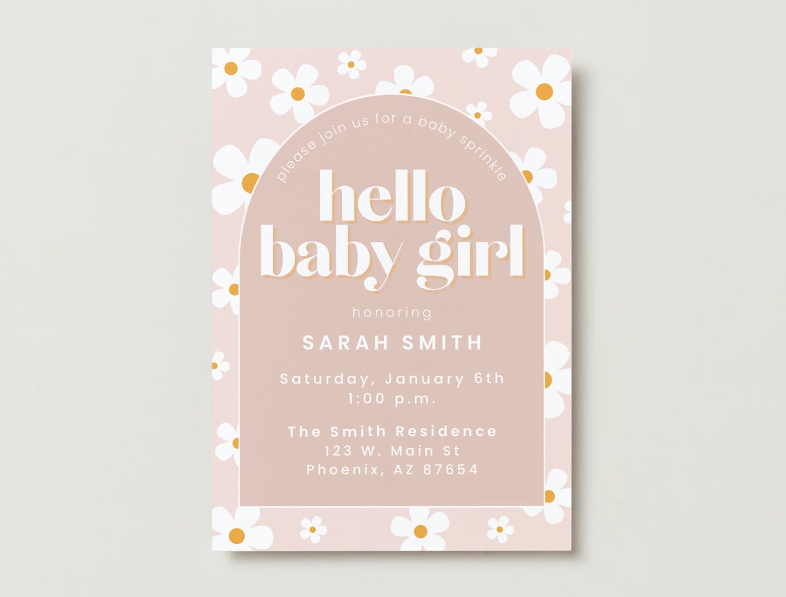 Daisy Baby Girl Sprinkle Invitation Template, Printable Baby Shower ...