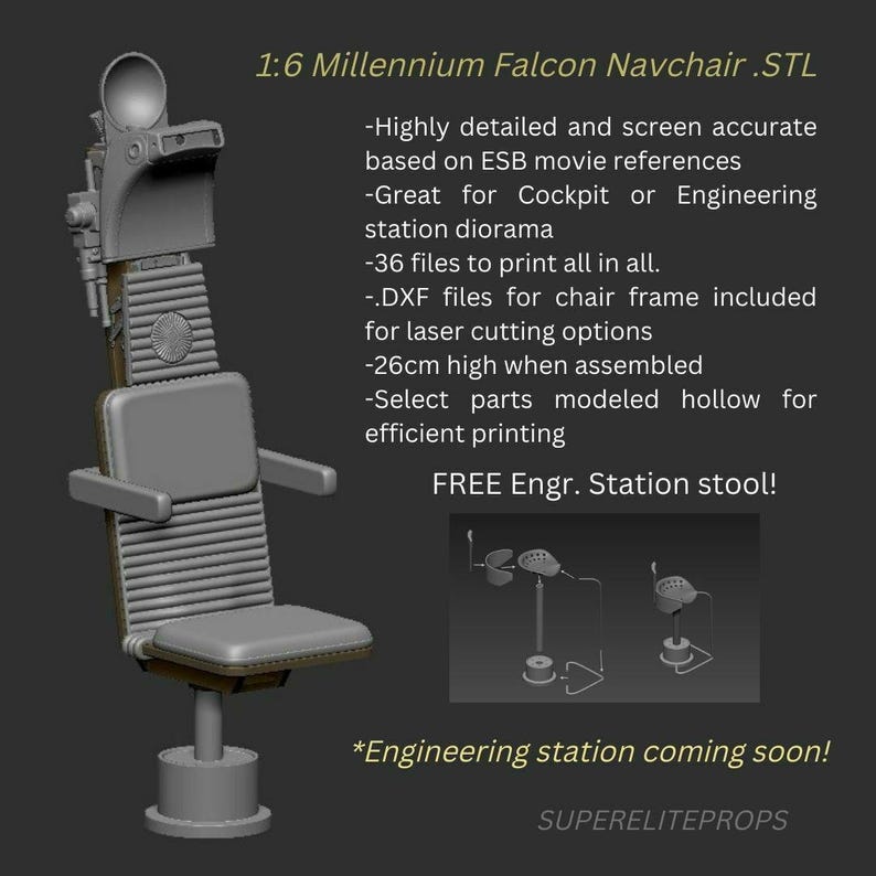 3D File .STL Millennium Falcon NAV Chair for Cockpit Main Hold Sixth ...