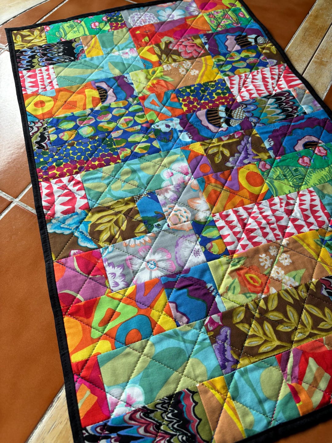 Kaffe Fassett Scrappy Quilted Table Runner, 15.5 X 25 Inch, Table Decor, Blues, Dark, Purple ...