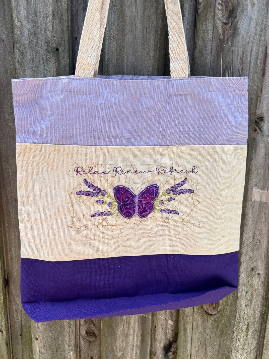 Relax, Renew, Refresh, Canvas Tote Bag, Kimberbell Design, Embroidered ...