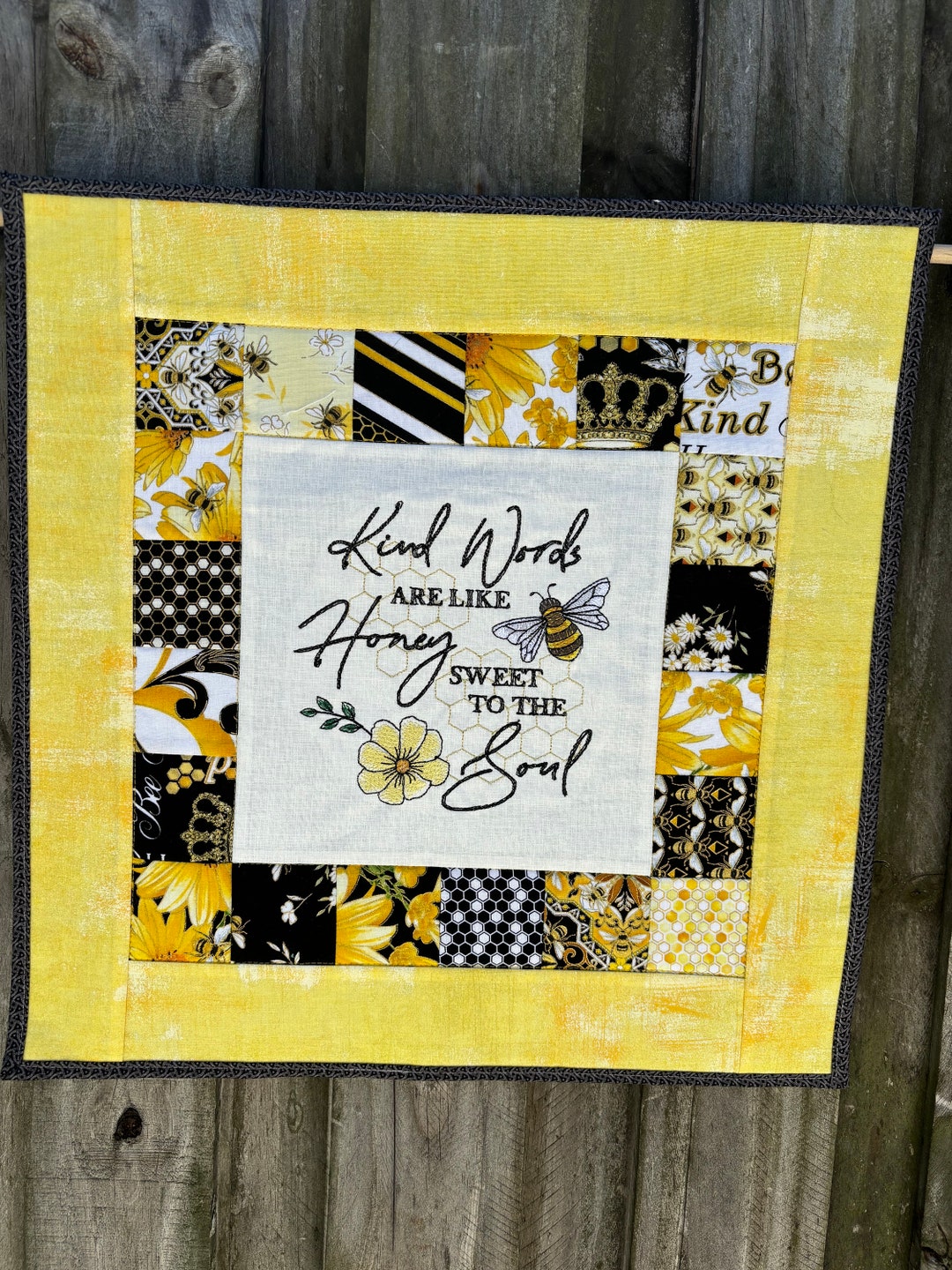 Bumblebee Table Topper, Quilted Wall Hanging, Mini Quilt, Kindness, Inspirational, Buzzworthy ...