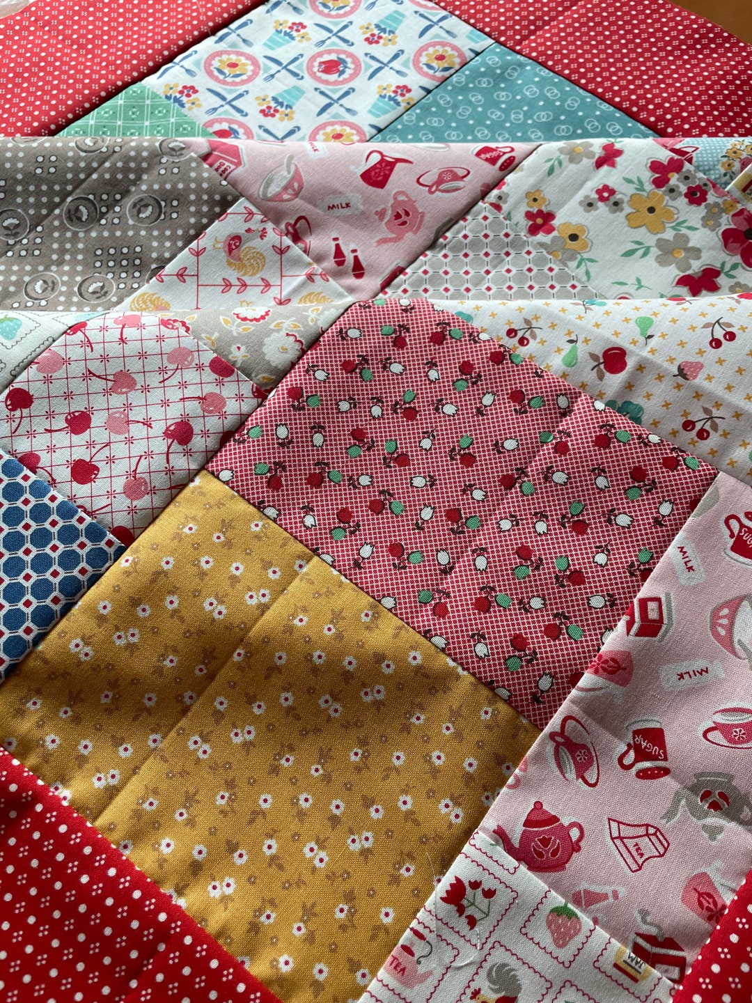 Cook Book by Lori Holt Fabric Quilt TOP, UNFINISHED, 42 Inch, Baby ...