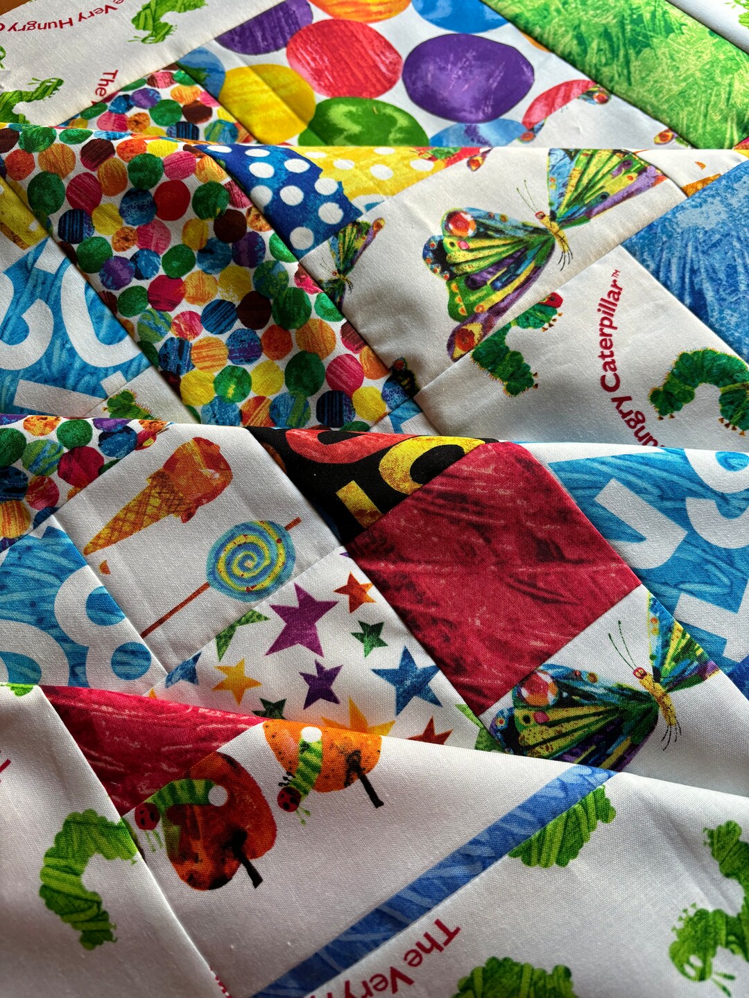 Caterpillar, Bugs, Butterfly, Insect, Unfinished Quilt Top Baby 43 X 43 ...