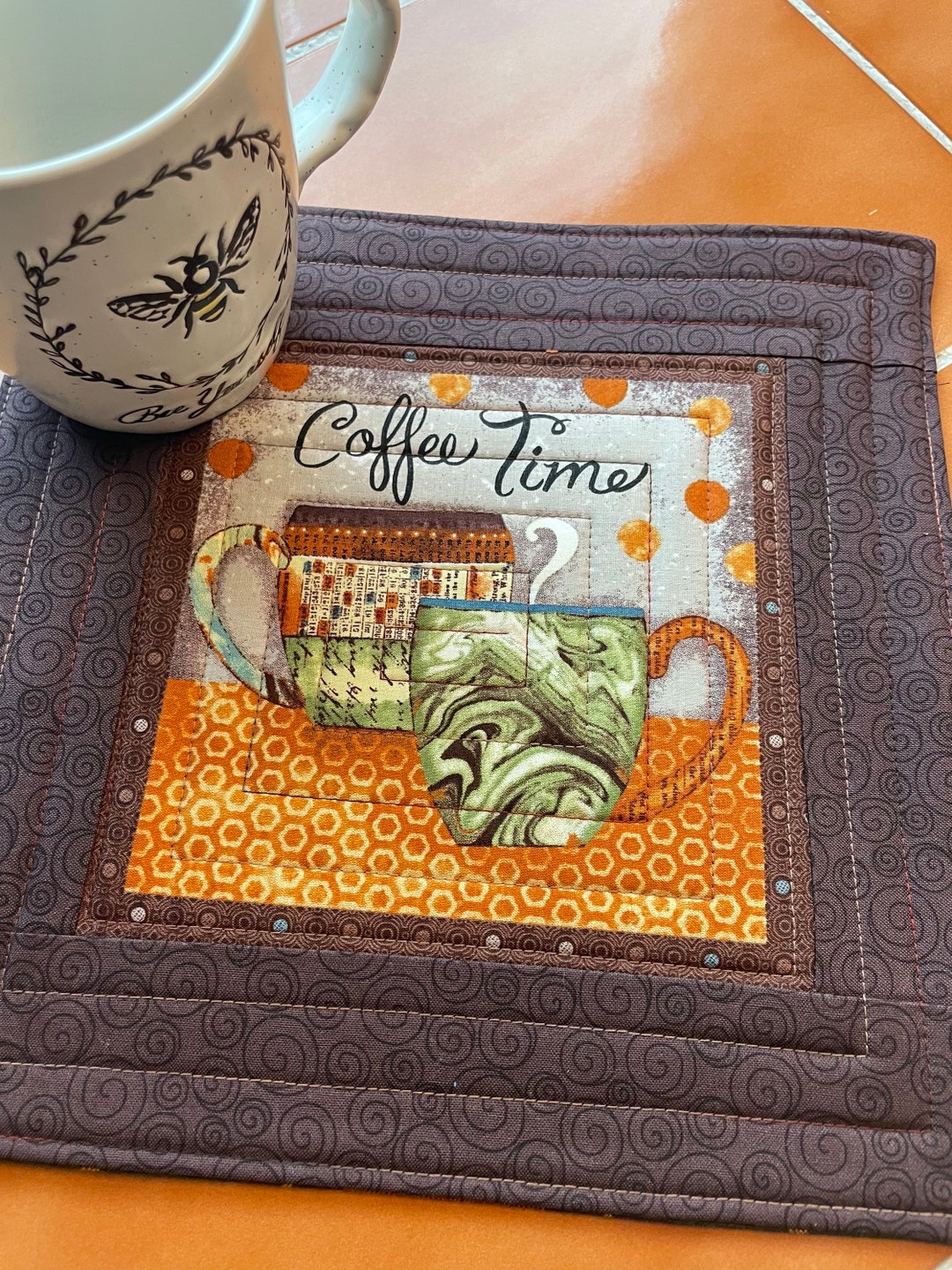 Coffee House Mug Rug Over Sized Quilted Coaster Office - Etsy