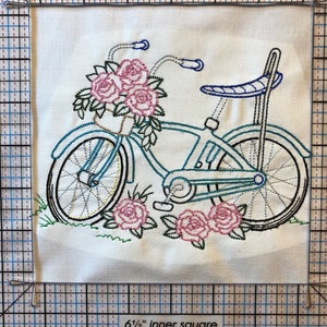 Vintage Bicycles, 4 Embroidered Quilt Blocks Ready to Sew Precut Fabric ...