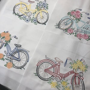 Vintage Bicycles, 4 Embroidered Quilt Blocks Ready to Sew Precut Fabric ...