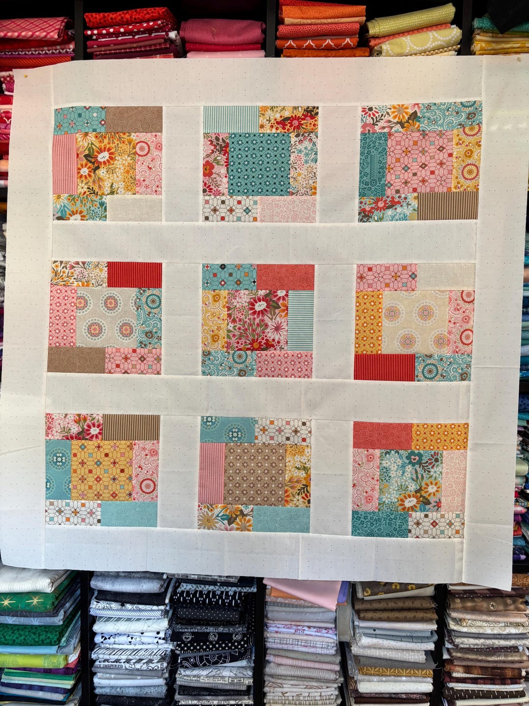 Sunday Brunch Floral Baby Quilt TOP, UNFINISHED, 38 Inch, Moda, Basic Grey, Pretty Pastels, Gift ...