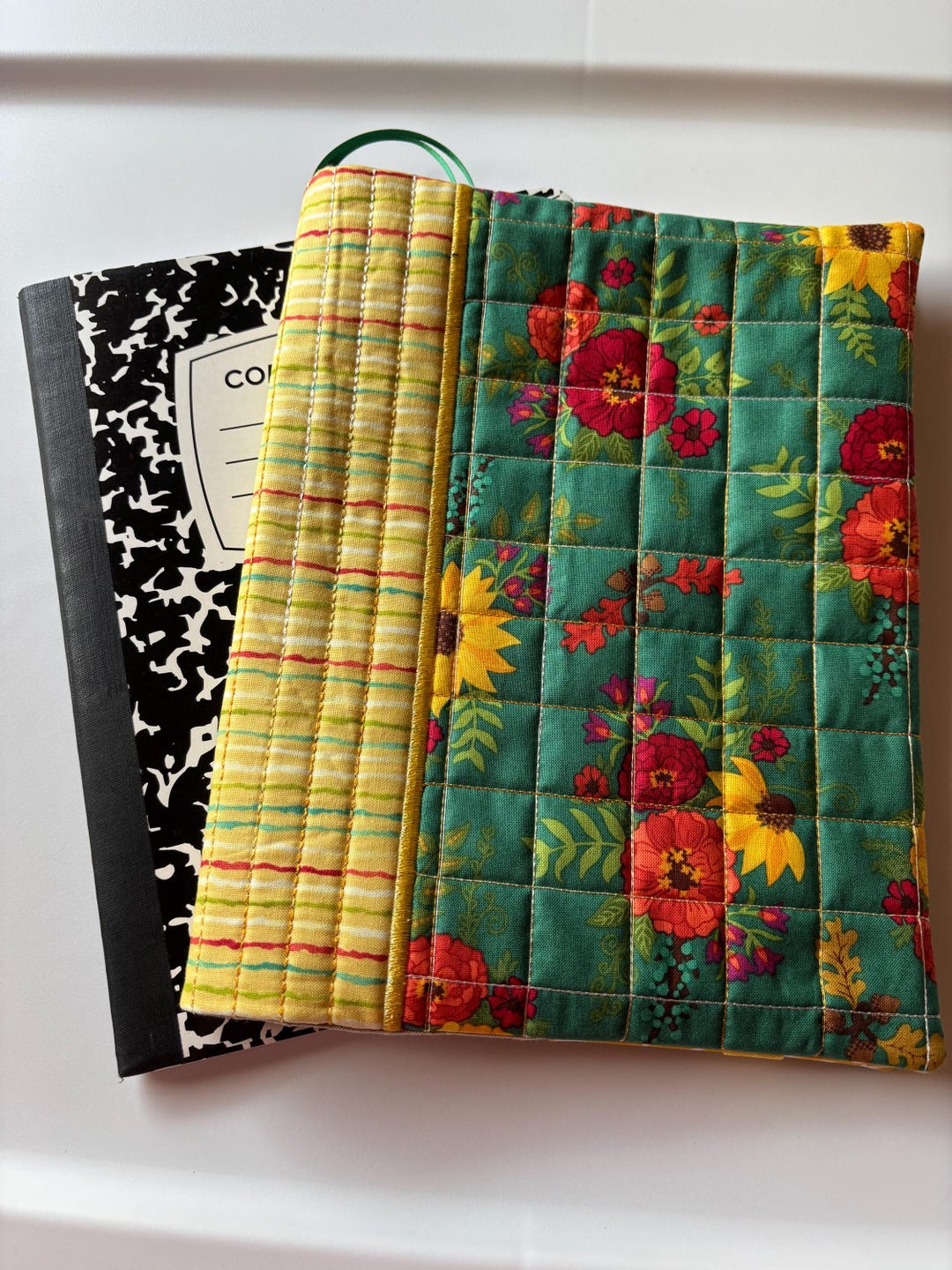 Handmade Floral Quilted Composition Notebook Cover, Teal Red Yellow ...