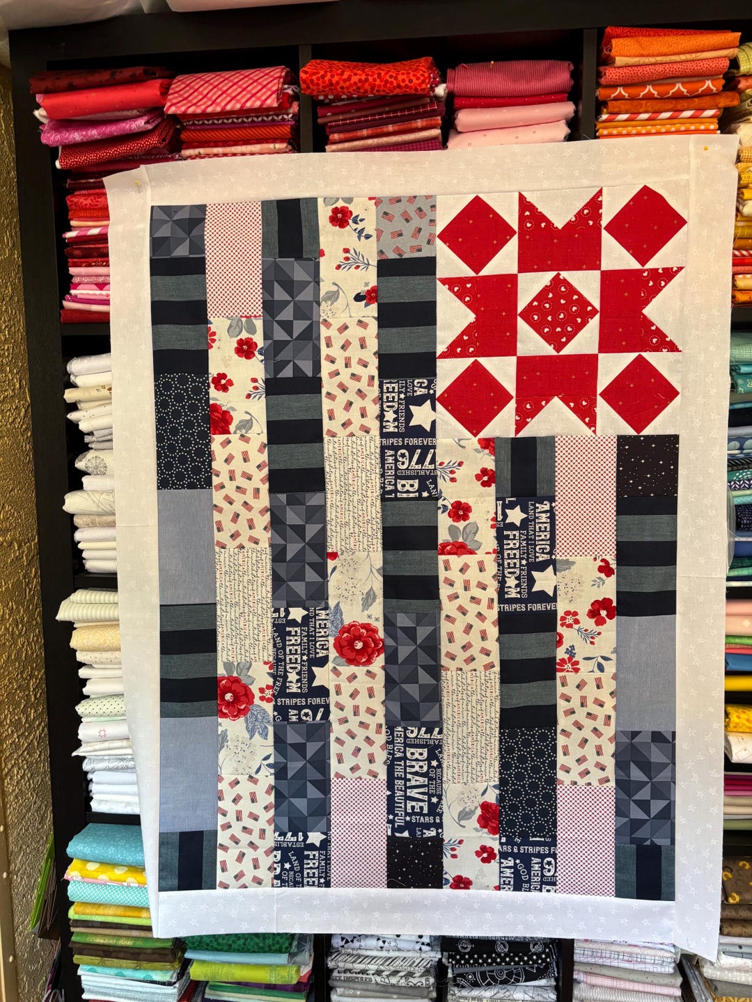 Red, White and Blue Unfinished Small Quilt TOP, Stateside by Sweetwater ...