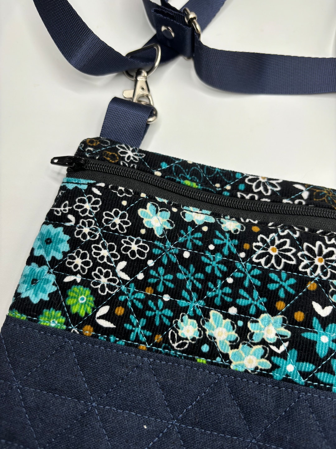 Me Time by Kimberbell Ellie Cross Body Bag, Floral, Navy Blue, Corduroy ...