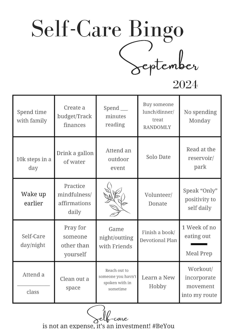 Self-care Bingo Card-printable - Etsy