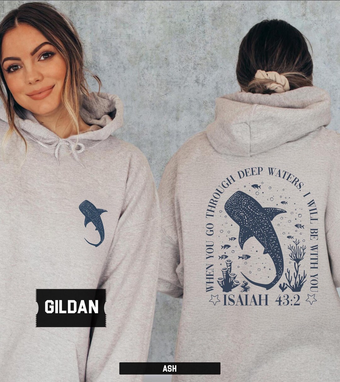 Christian Whale Shark Gildan Sweatshirt, Isaiah 43:2 Bible Verse - Etsy