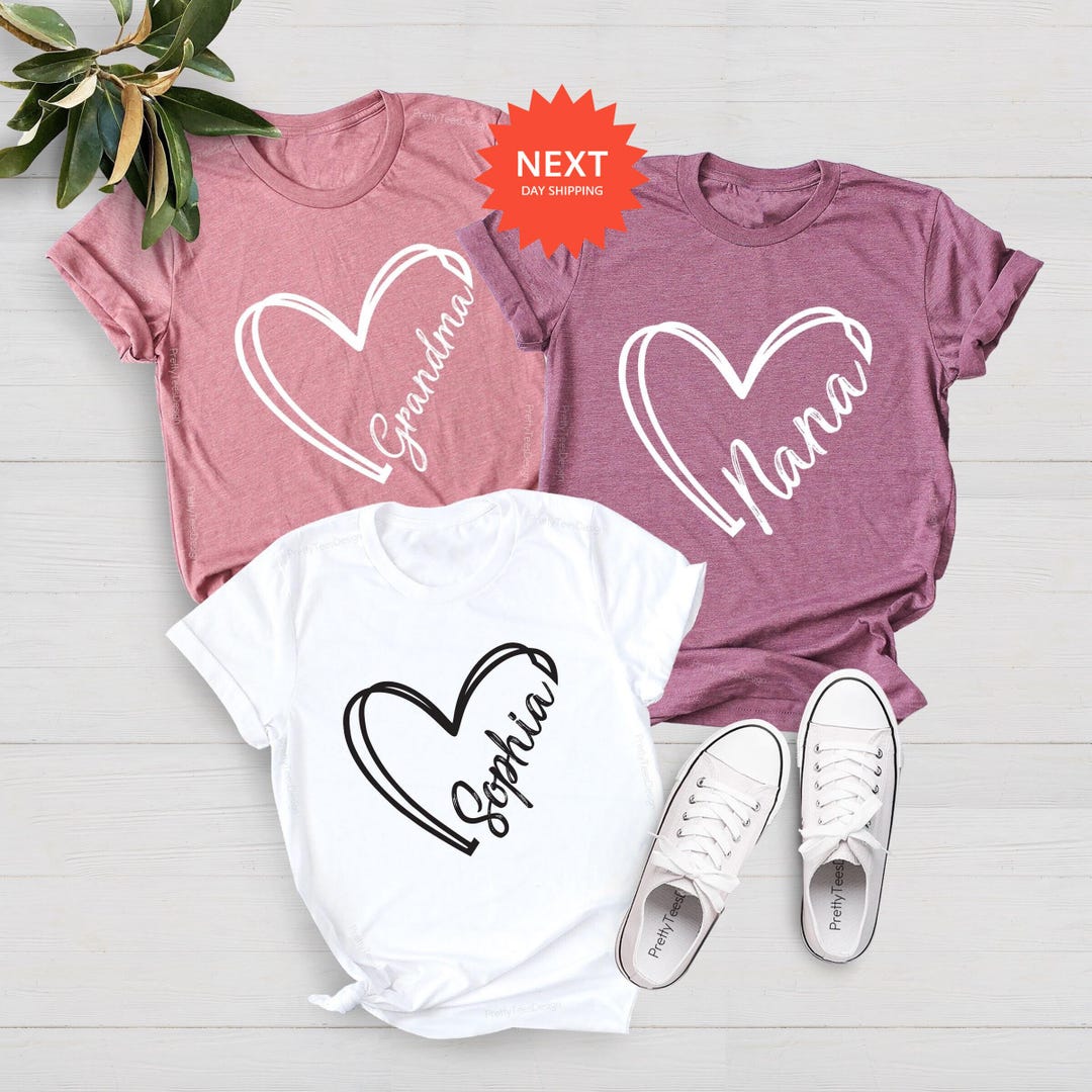 Custom Text Heart Shirt, Personalized Family Tee, Mom Grandma Gift - Etsy