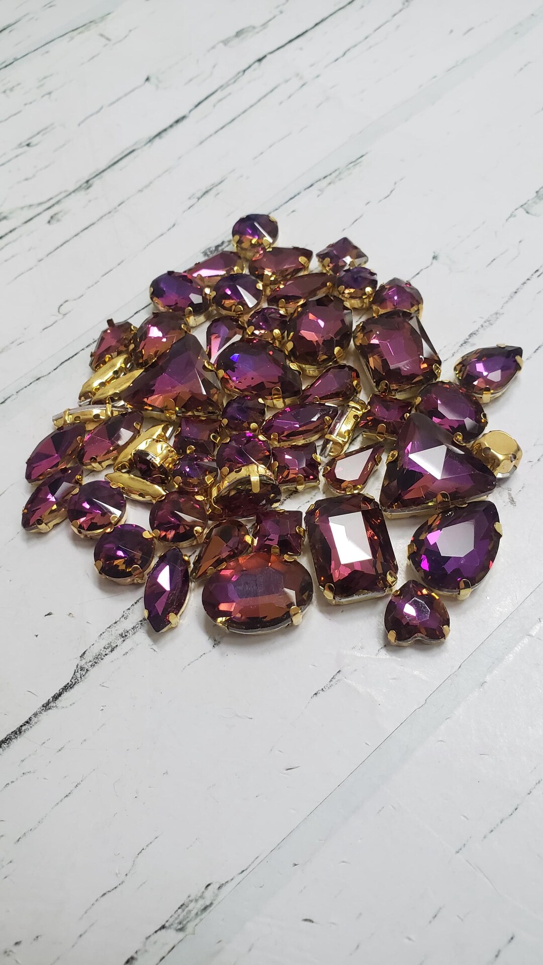 Amethyst Rainbow Mixed Pack Rhinestones- 50 Pieces- Gold Claw- Sew on ...