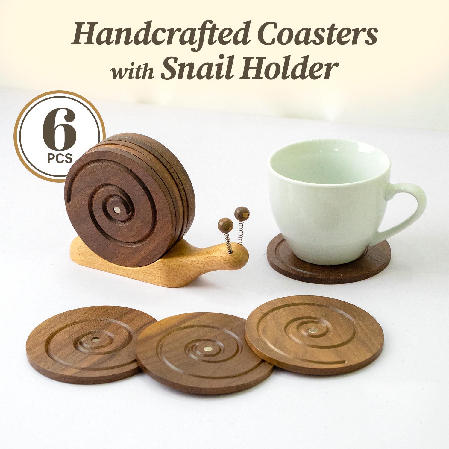 Wooden Cute Snail Coaster Set, Handcrafted Drink Mat With Adorable ...