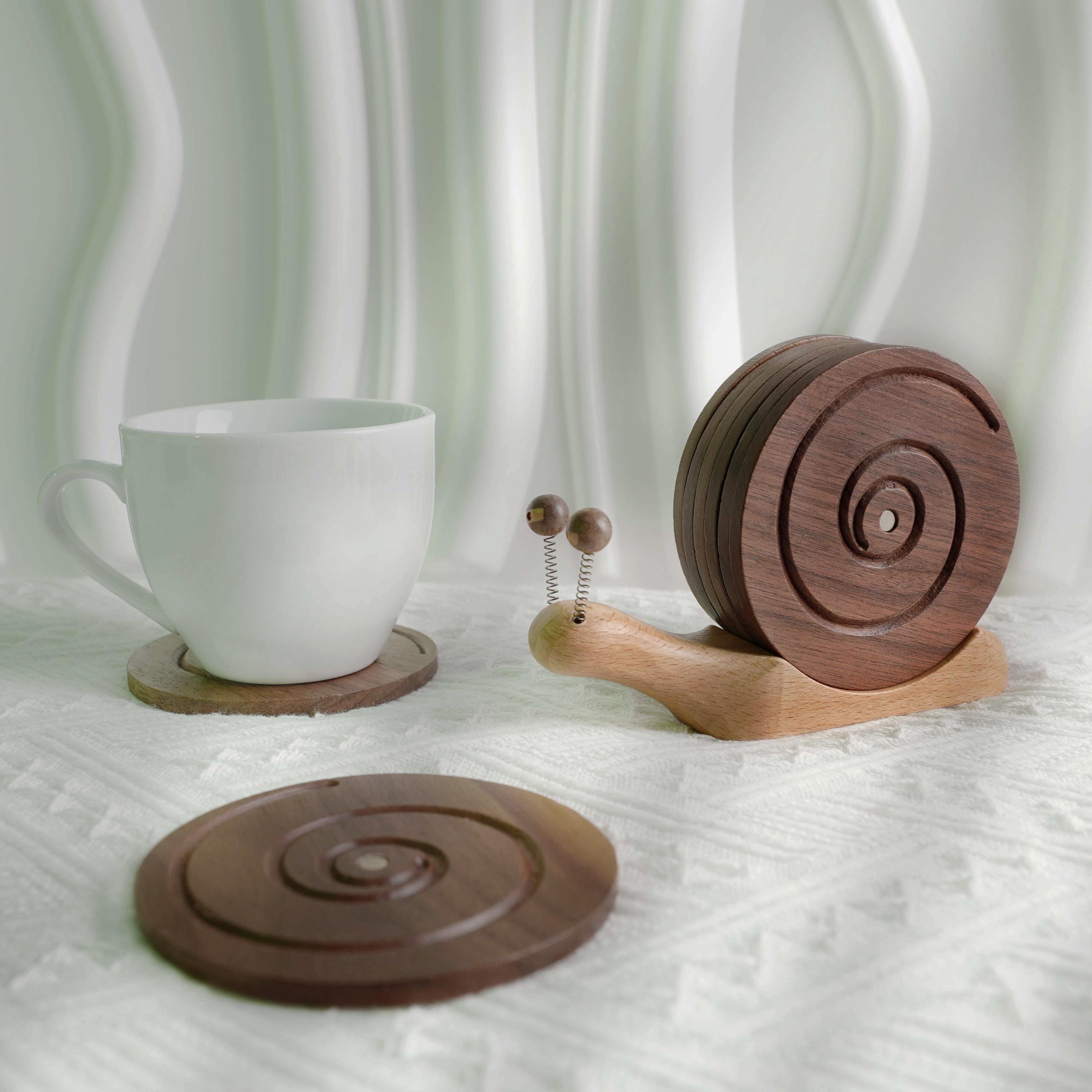 Wooden Cute Snail Coaster Set, Handcrafted Drink Mat With Adorable ...
