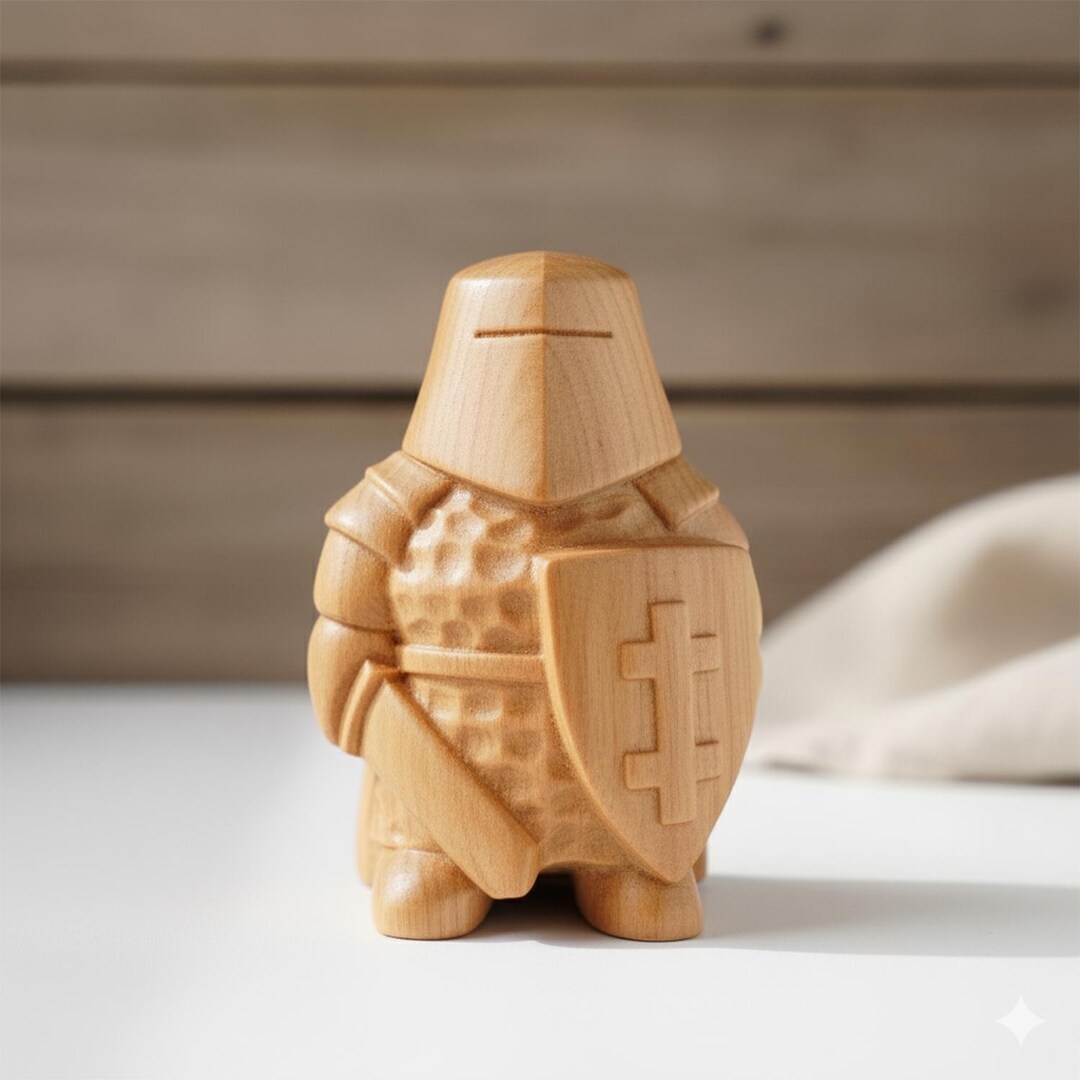 Hand Carving Wooden Knight Figurine Desk Decor Cute Mini Wood Medieval ...