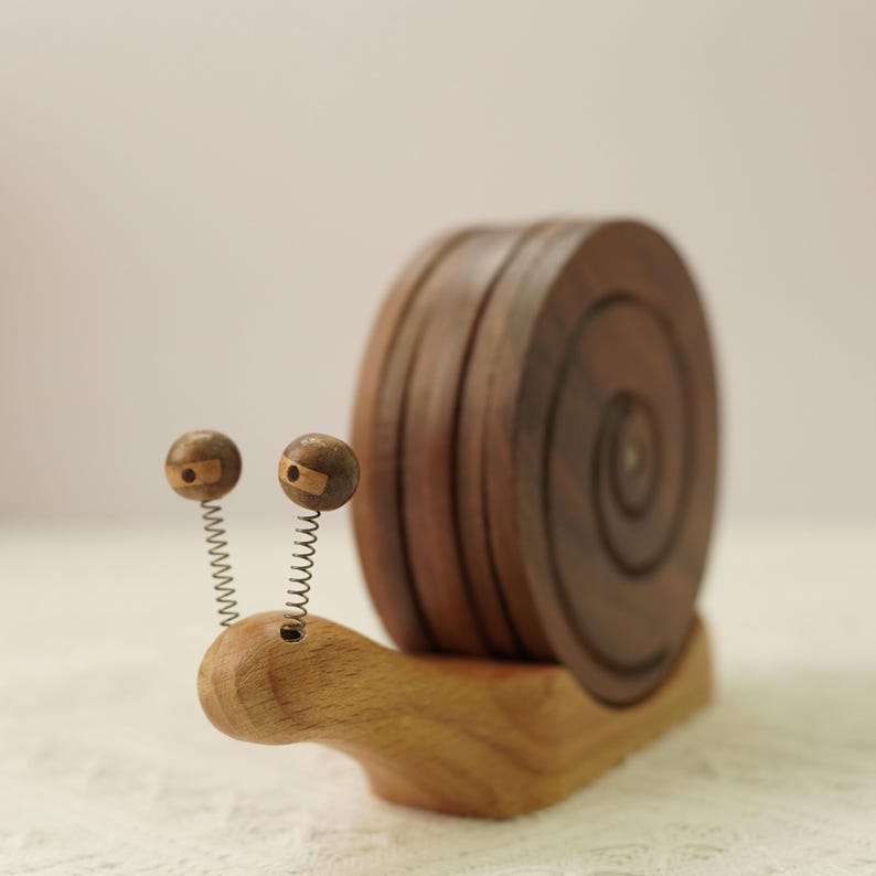 Wooden Cute Snail Coaster Set, Handcrafted Drink Mat With Adorable ...