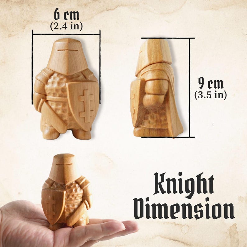 Hand Carving Wooden Knight Figurine Desk Decor Cute Mini Wood Medieval ...