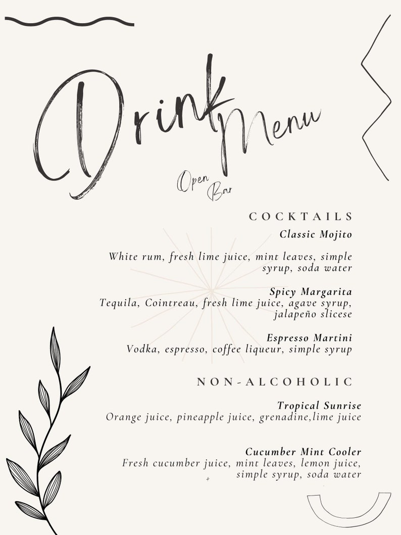 Drink Menu Poster - Etsy
