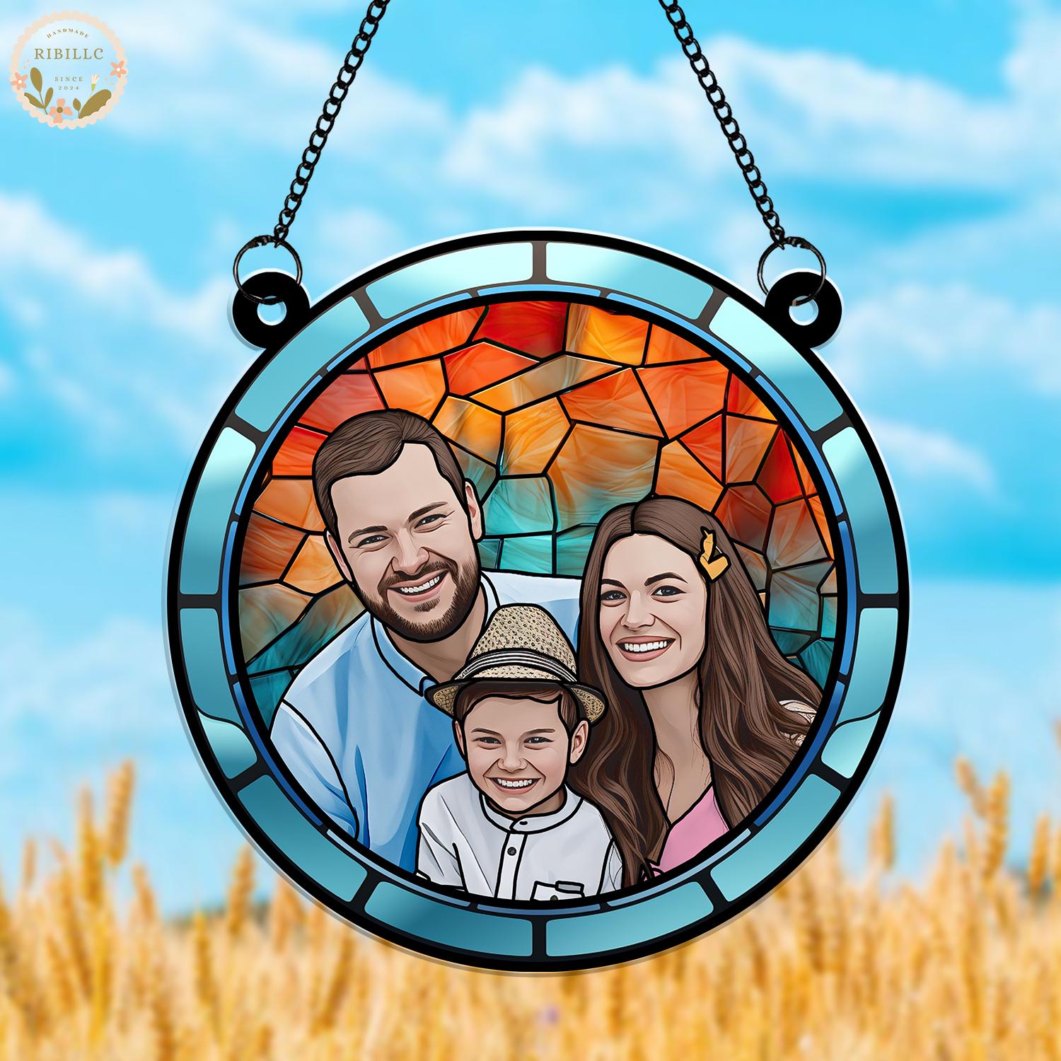 Custom Family Photo Stained Glass Suncatcher, Custom Family Portrait ...