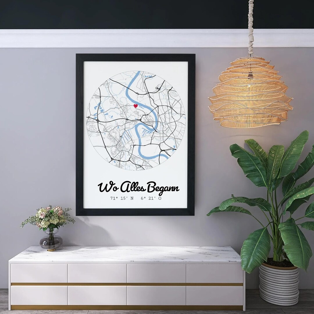 Map, Where It All Began Poster, Coordinates Picture, Where We Met Heart ...