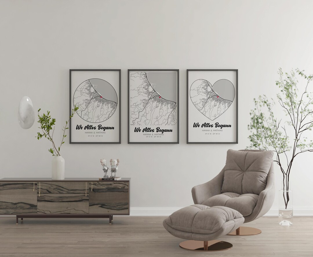 Map, Where It All Began Poster, Coordinates Picture, Where We Met Heart ...