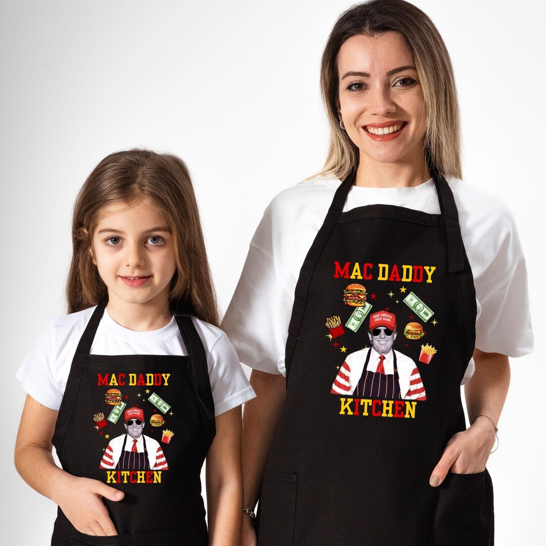 Mac Daddy Trump Kitchen Apron, President Trump 2024 Apron, Daddy's Back ...