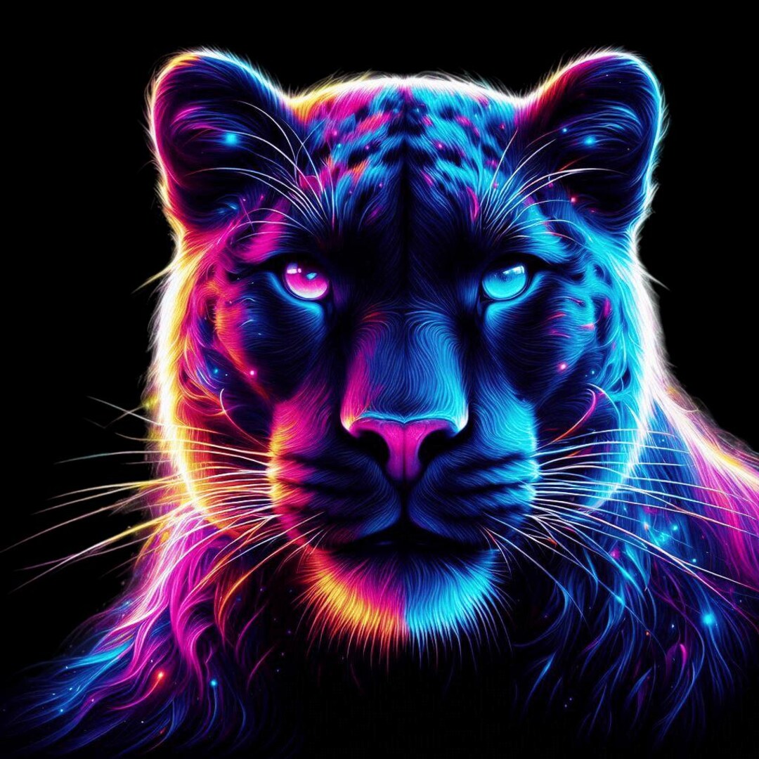 Colourful Majestic Neon Panther PNG - Etsy