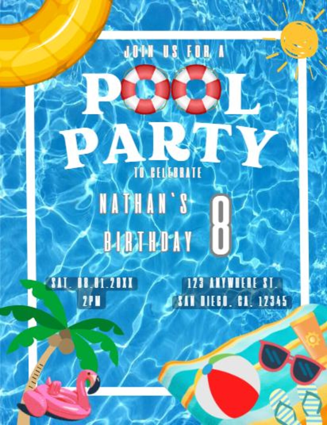 Editable Pool Party Invitation, Text Invitation, Summer Birthday Party ...
