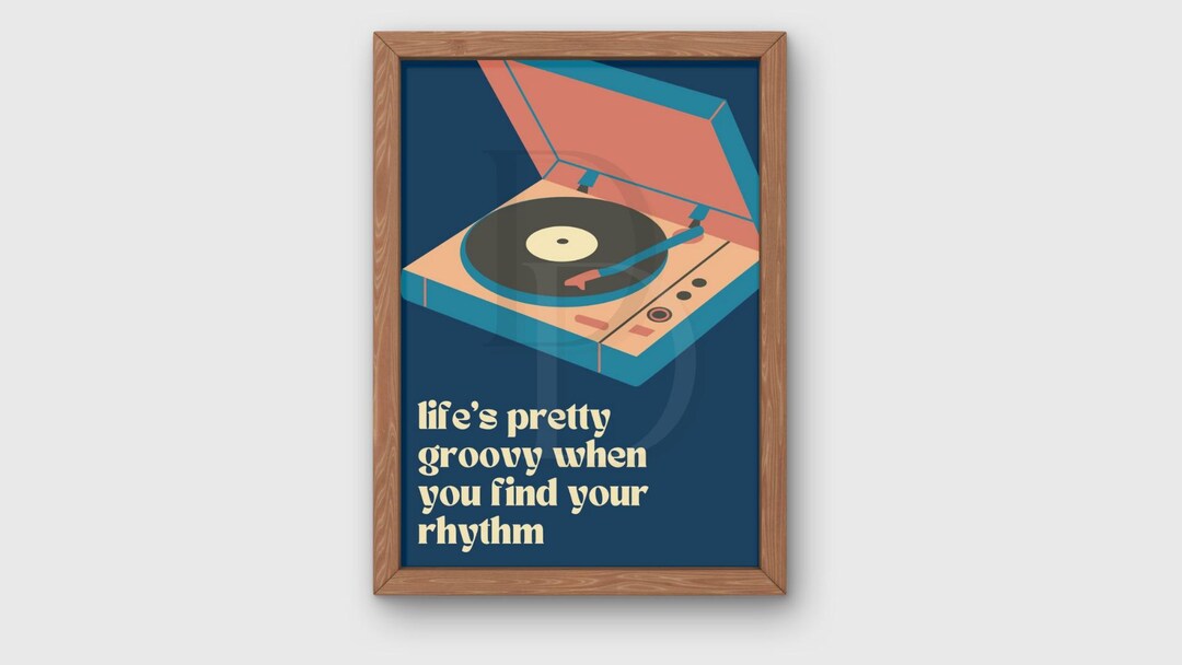Groovy Retro Vinyl Record Printable Art, Blue Digital File for ...