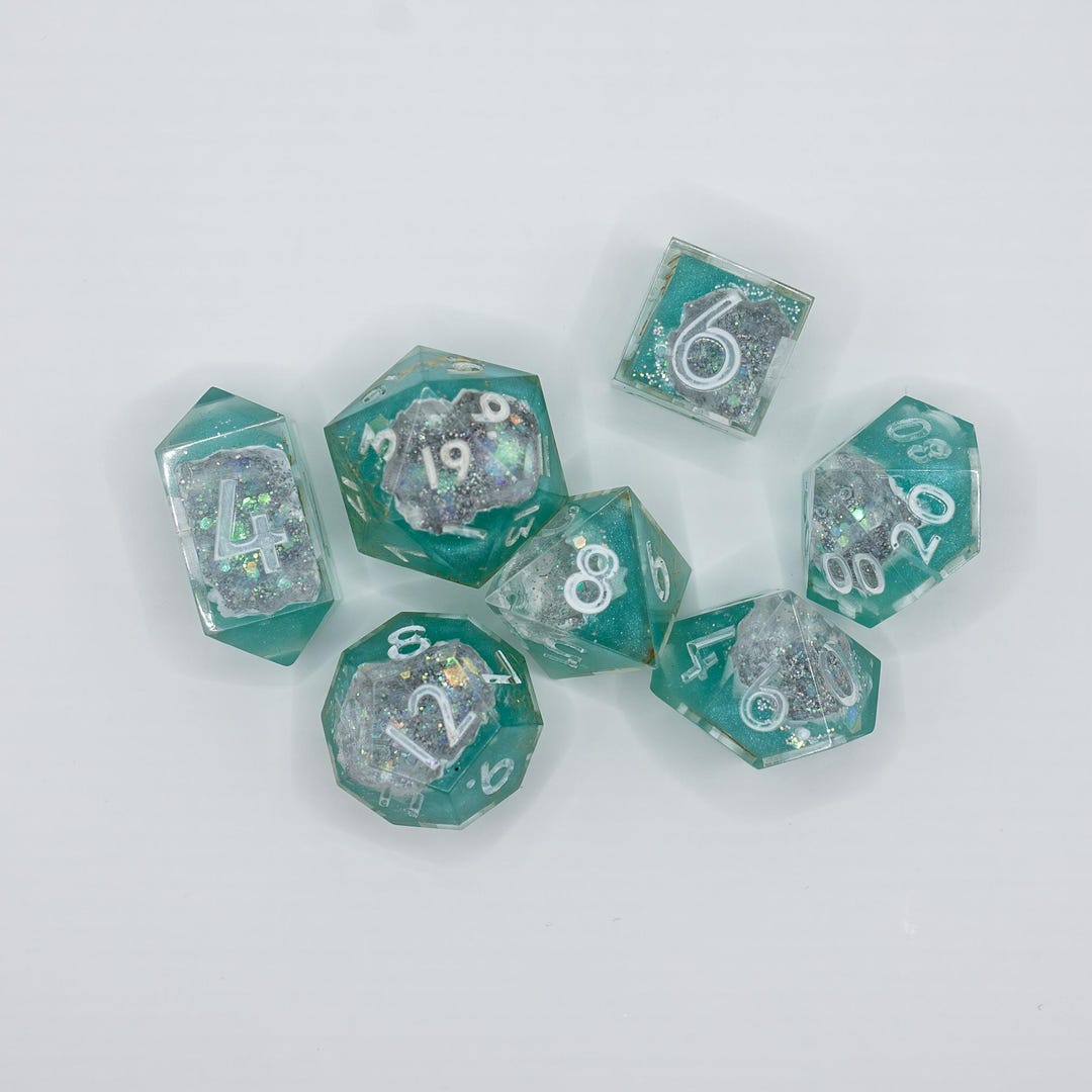 Genies Wish - Jade & Gold With Dimond Geo 7 Dnd Dice Set - Etsy