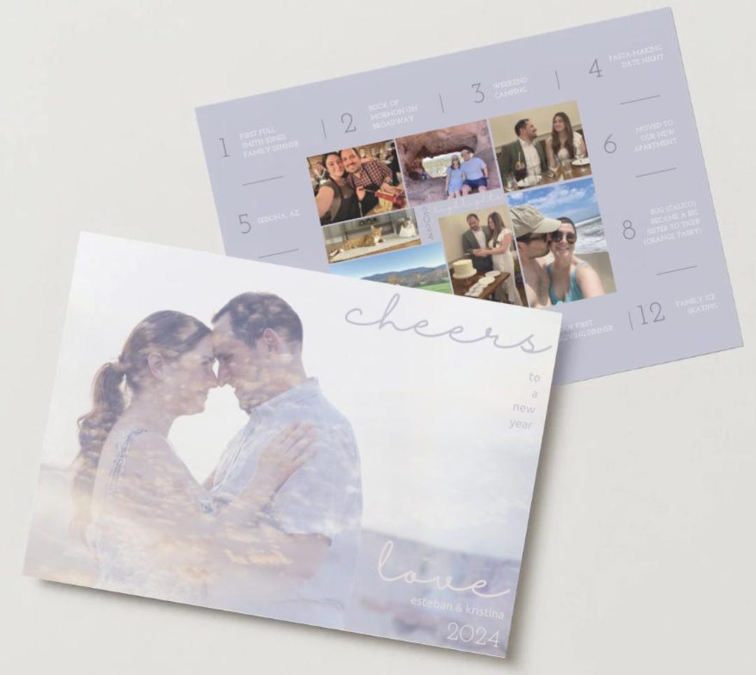 Double-sided Timeline Holiday Card - Cheers to a New Year - Digital ...
