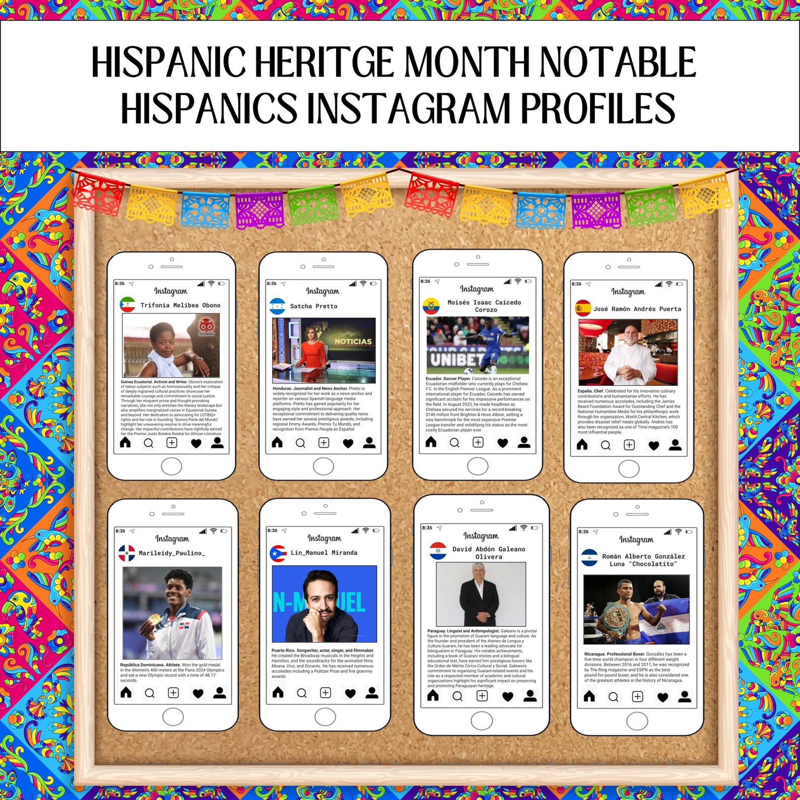 Editable Hispanic Heritage Month Instagram Profiles Bulletin Board ...