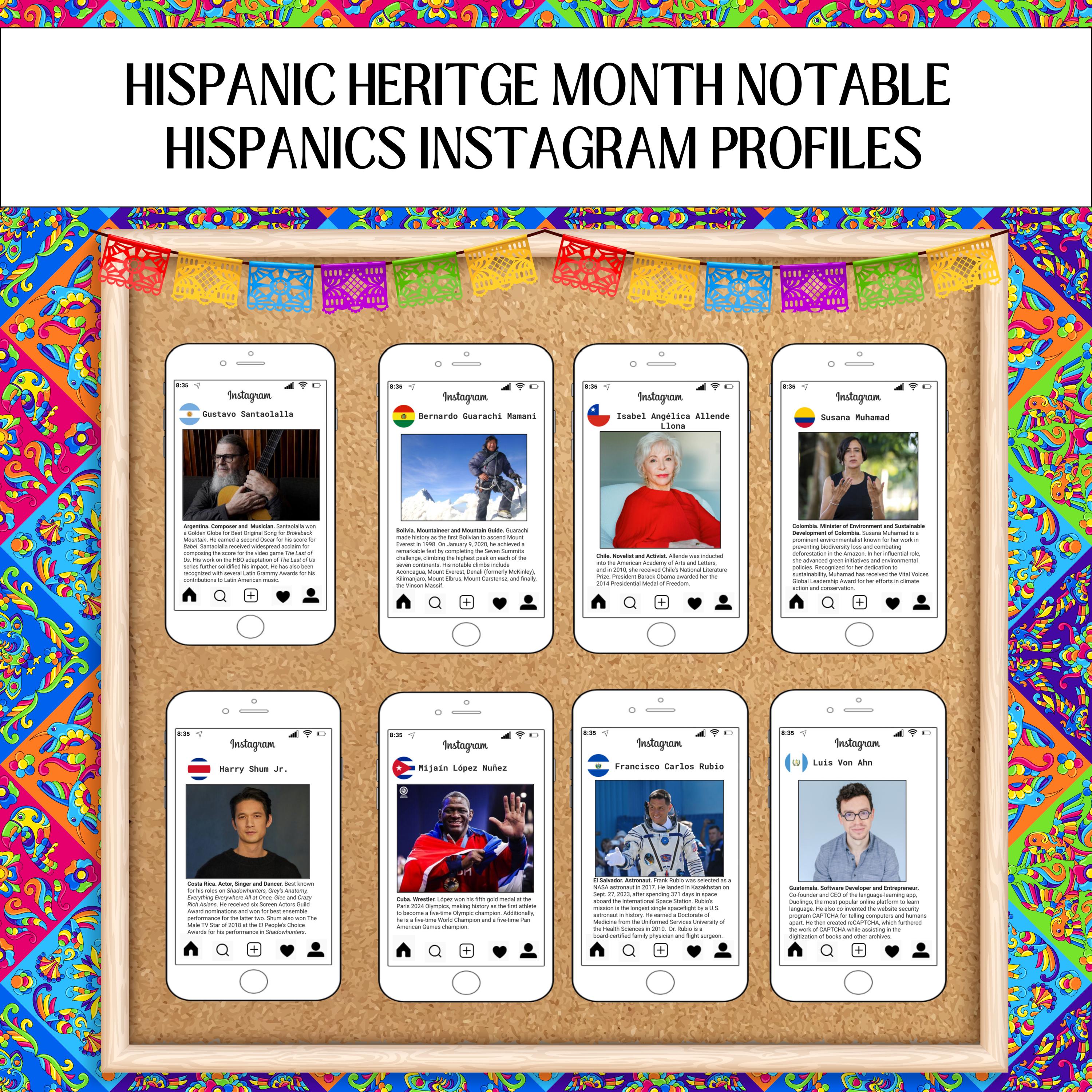 Editable Hispanic Heritage Month Instagram Profiles Bulletin Board ...