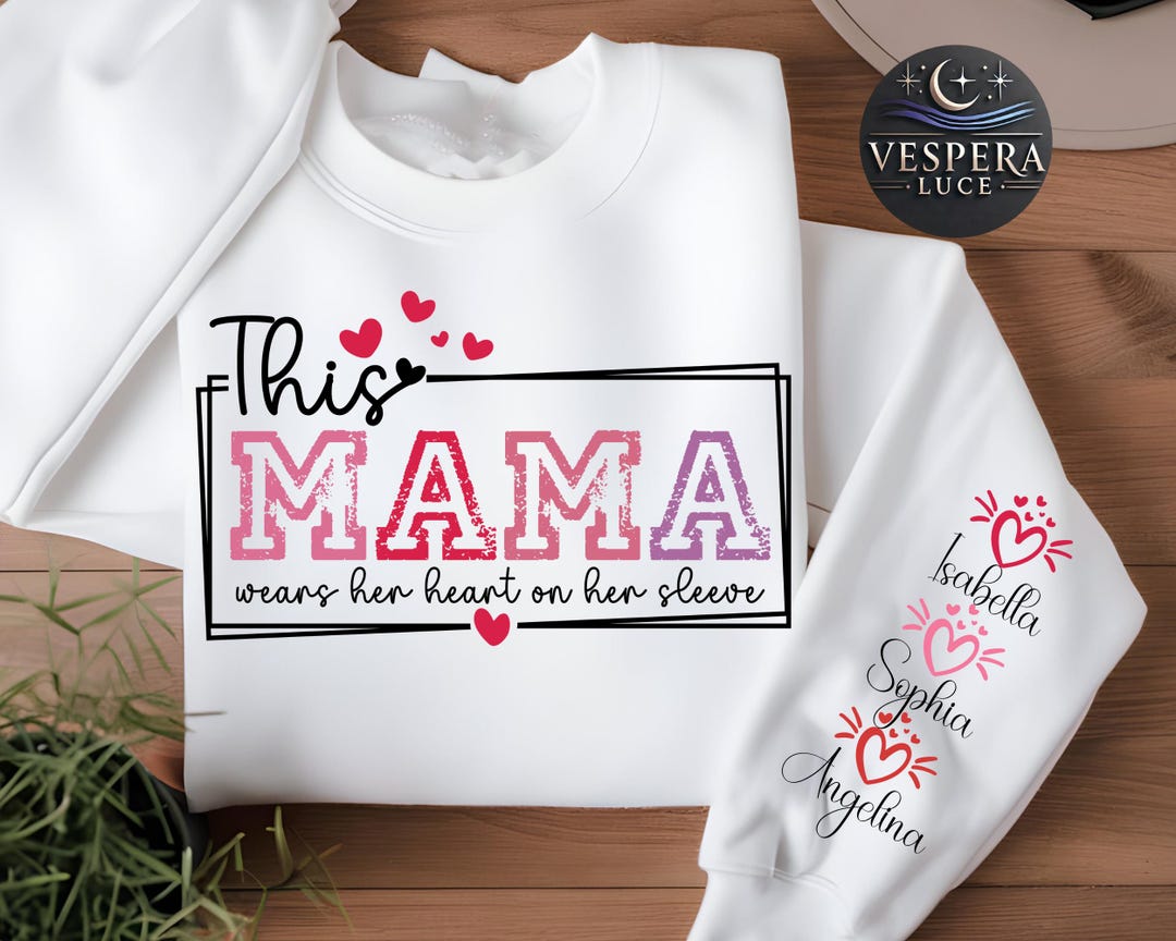 Custom 'mama Heart on Sleeve' Sweatshirt - Personalized Mom Outfit - Etsy