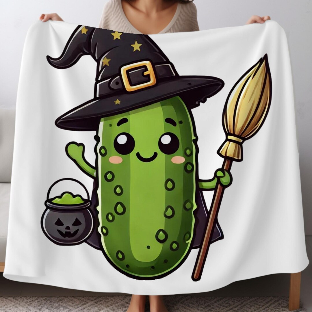 Cozy Halloween Pickle Witch Velvet Throw Blanket Plush Holiday Decor ...