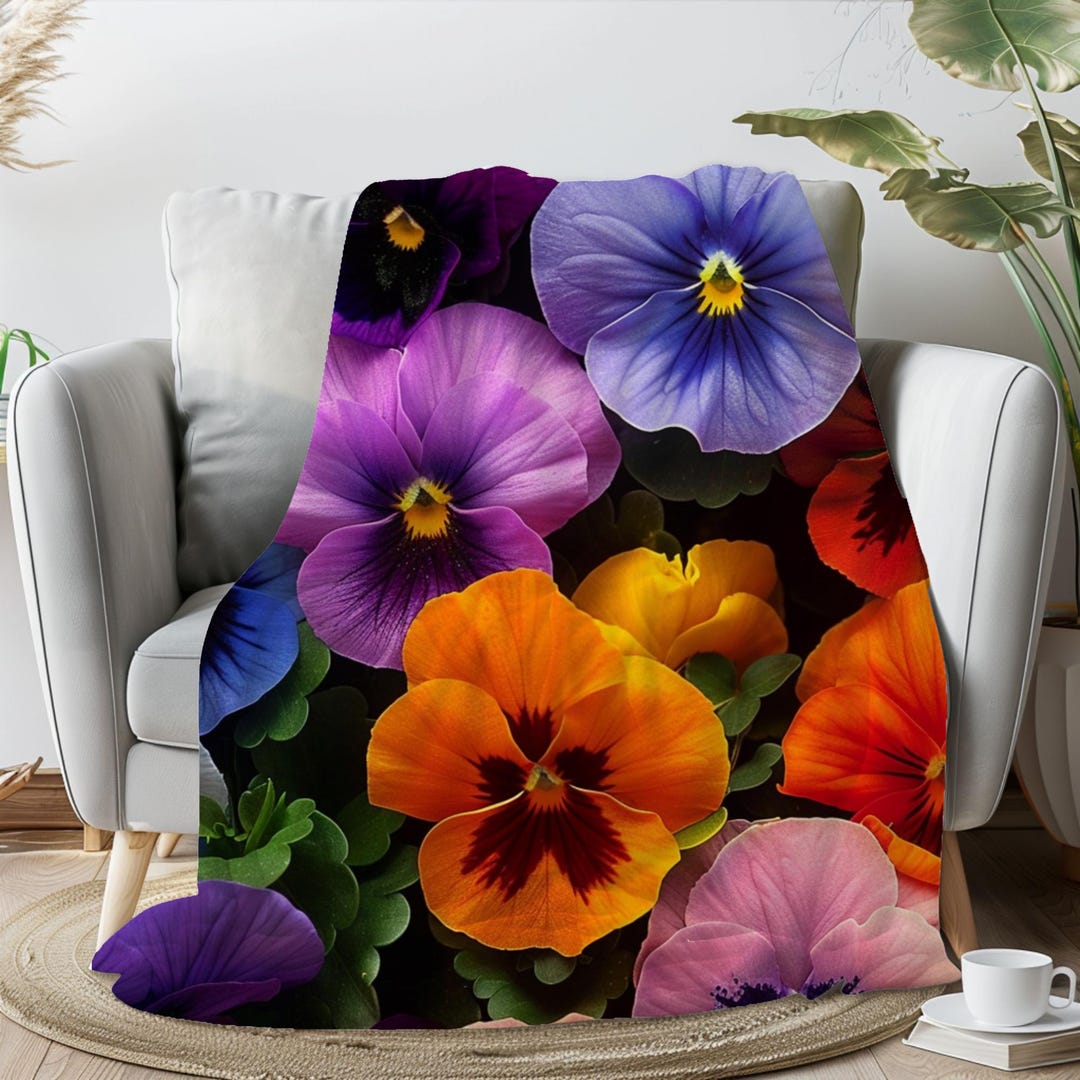 Pansies Flower Velveteen Blanket, Cozy Pansies Collage Sherpa Throw ...