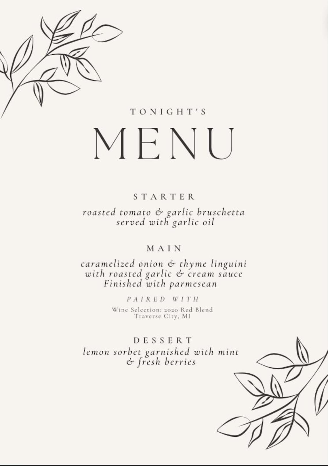 Simple Dinner Party Menu Template - Etsy