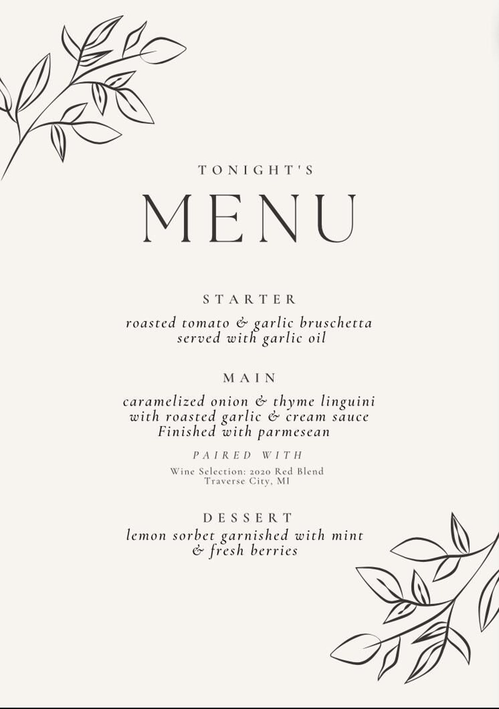 Simple Dinner Party Menu Template - Etsy