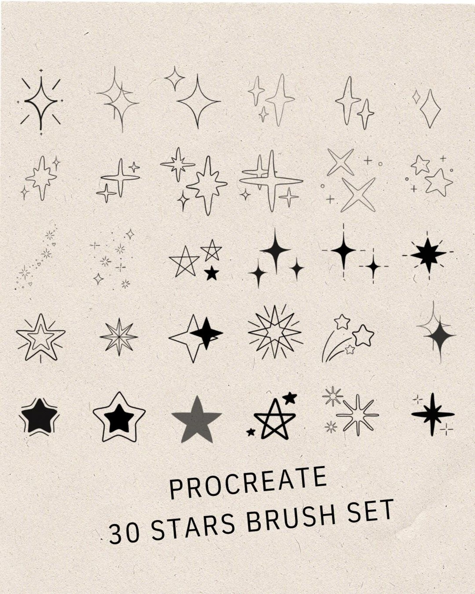 30 Procreate Hand Drawn Star Stamp Brushes | Digital Brush Set - Etsy