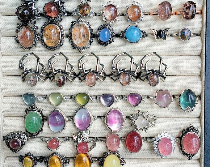 Natural Healing Crystal Rings-adjustable Crystal Rings for Women-garden ...