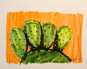 Original Pen Marker Floral Cactus Drawing - Etsy