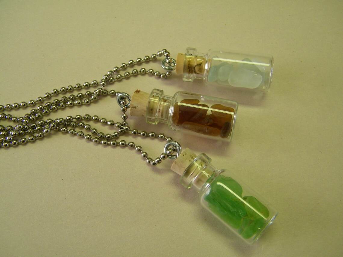 Clear Sea Glass in a Bottle Necklace - Etsy