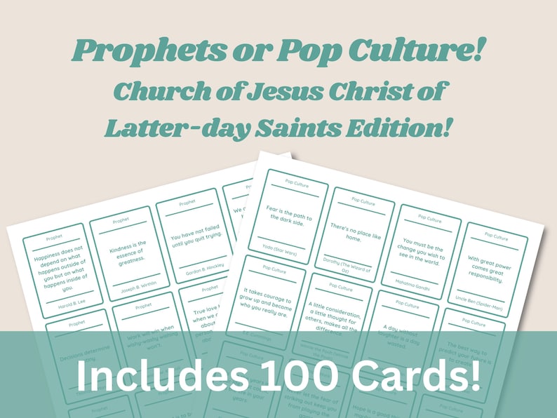 LDS Prophets or Pop Culture Game | Fun Questions for Seminary, Come ...