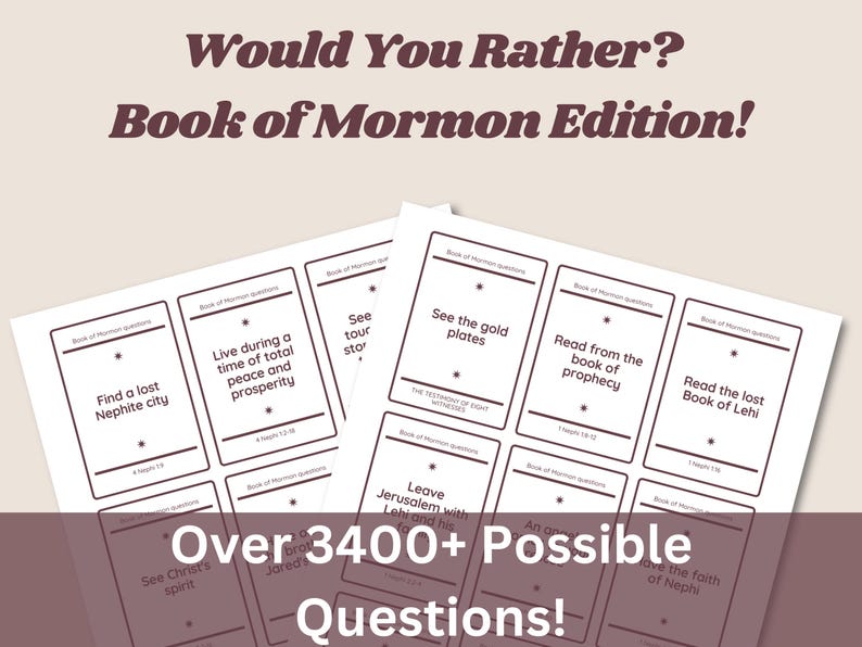 Book of Mormon "would You Rather" Game | This or That Questions for ...